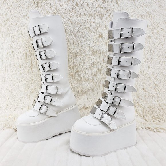 Demonia | Shoes | White Platform Goth Punk Rave Festival Knee Boots | Poshmark